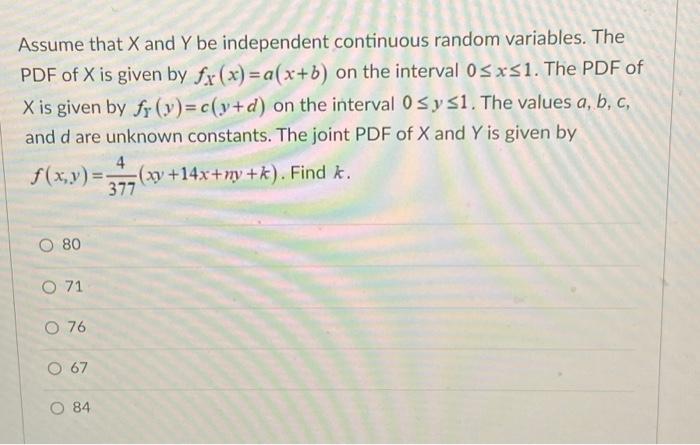 Solved Assume that X and Y be independent continuous random | Chegg.com