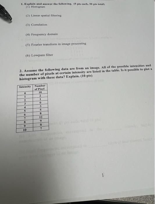 Solved 1. Explain and answer the following. ( 5 pts each, 30 | Chegg.com