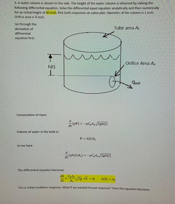 3. A water column is shown to the side. The height of | Chegg.com