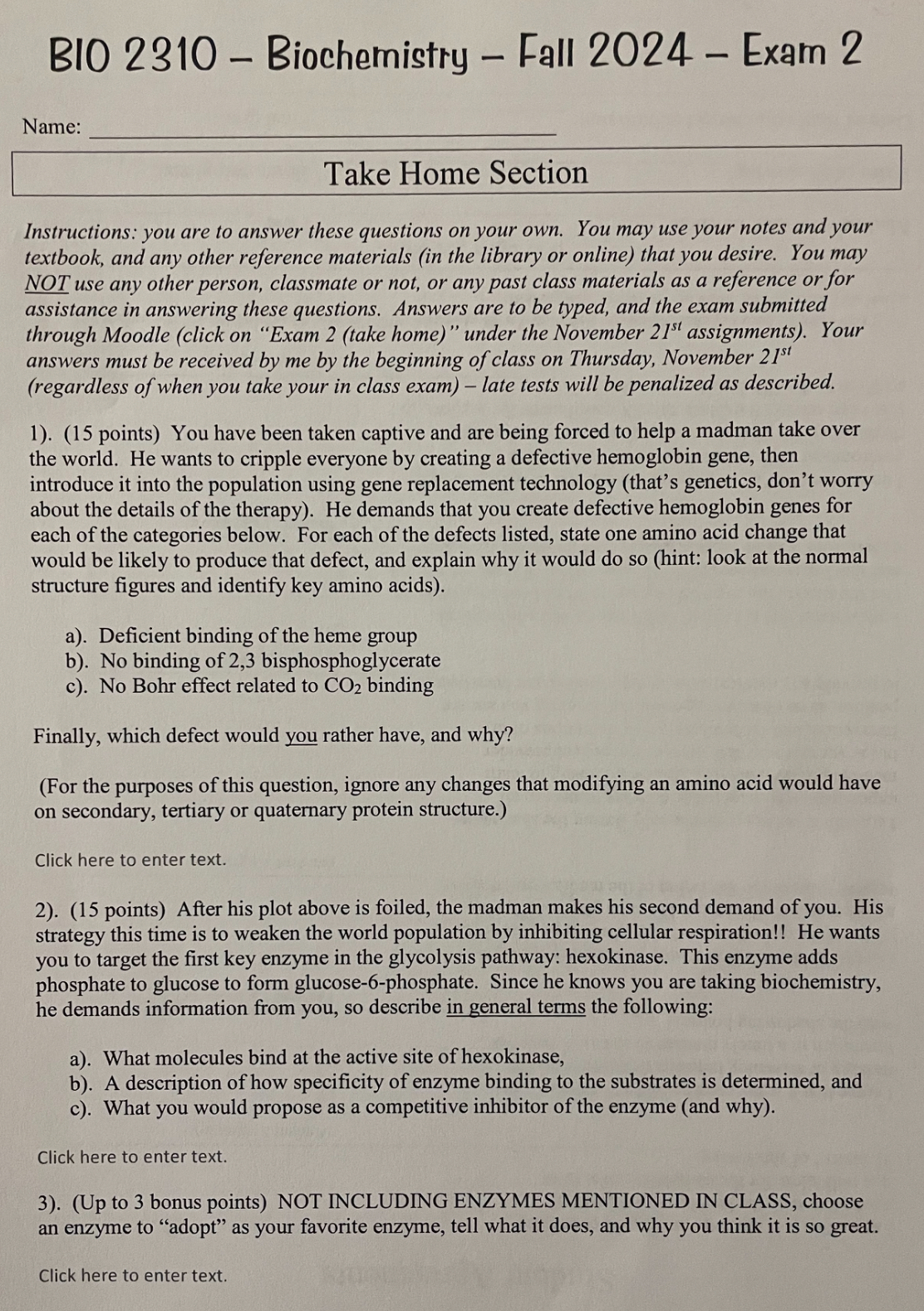 Solved BIO 2310 - ﻿Biochemistry - ﻿Fall 2024 - ﻿Exam 2Name: | Chegg.com
