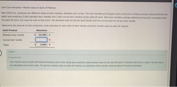 Solved Joint Cost Allocation Market Value At Split Off