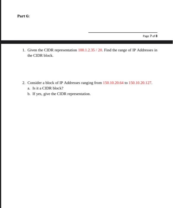 Solved Part A: 1. Change the following IP addresses from | Chegg.com