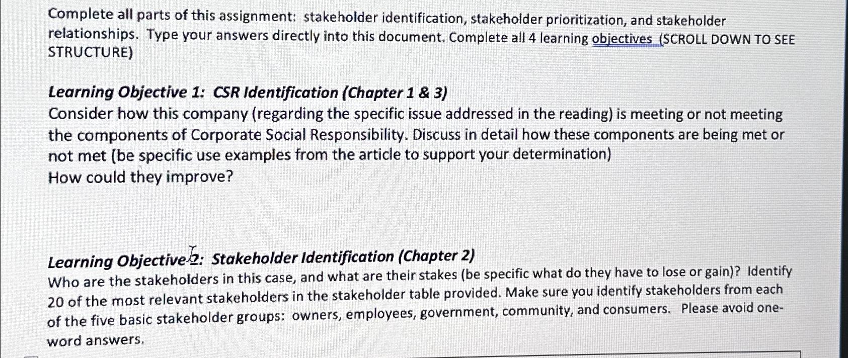 Solved Complete all parts of this assignment: stakeholder | Chegg.com