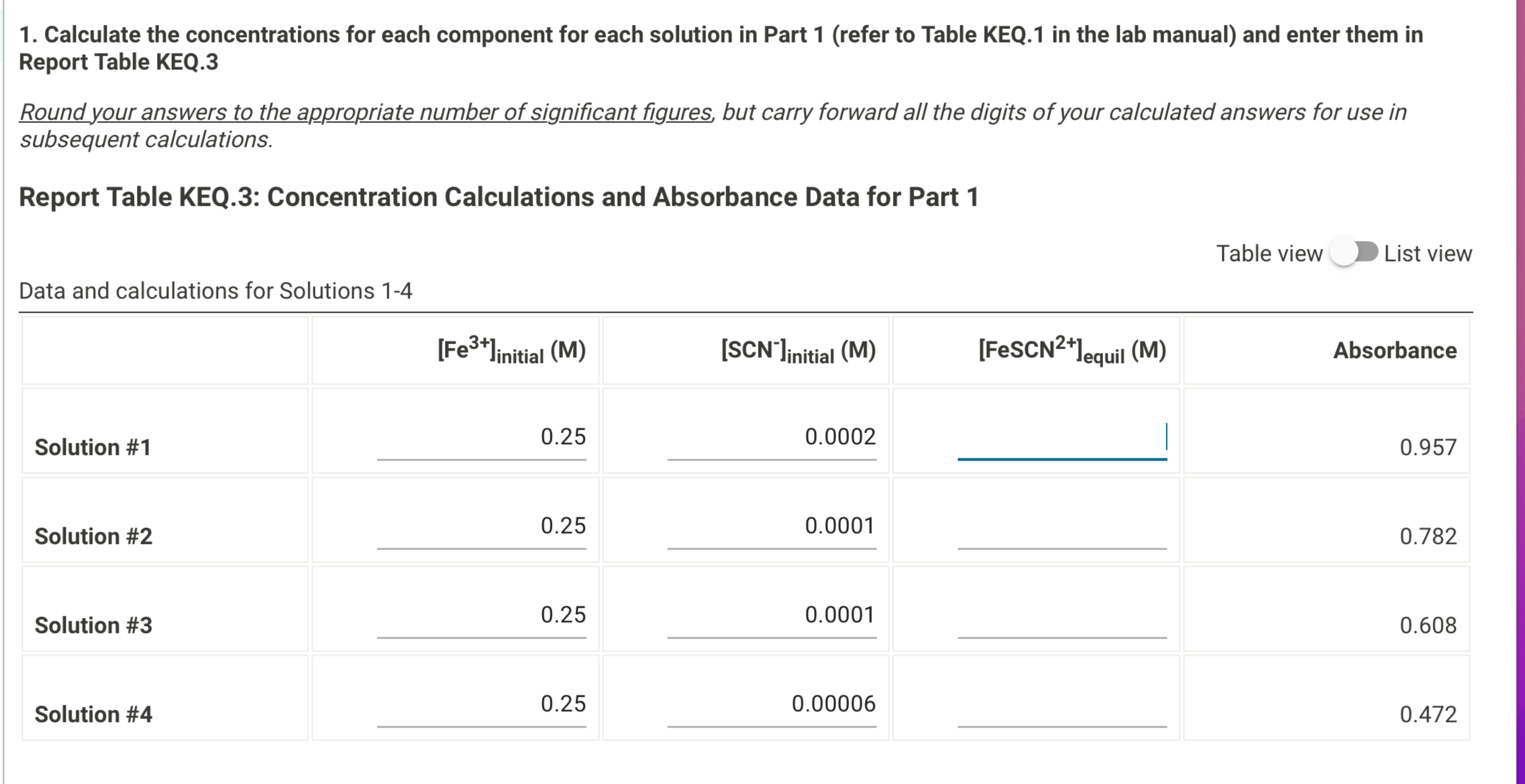 Solved Calculate the concentration of FeSCN2+ ﻿for each | Chegg.com