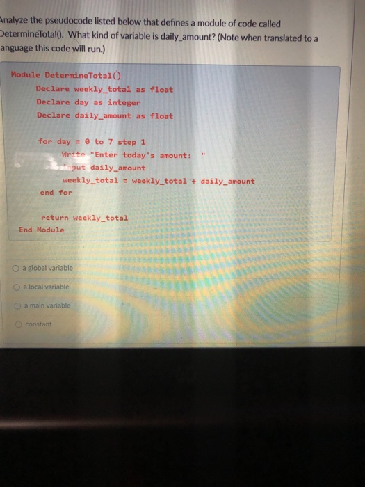 Solved Analyze the pseudocode listed below that defines a | Chegg.com