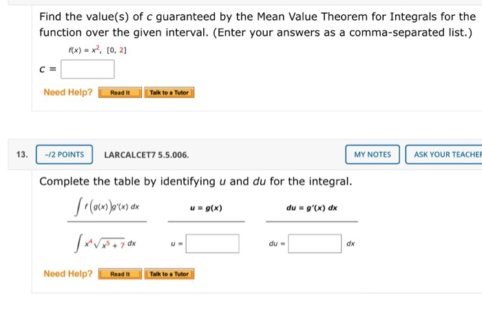 Solved Find The Value S Of C Guaranteed By The Mean Value