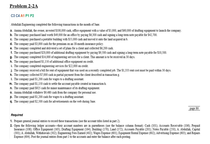 Solved Problem 2-2A C3 C4 A1 P1 P2 Abdullah Engineering | Chegg.com