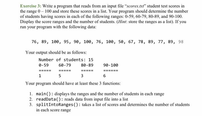 Exercise 3: Write a program that reads from an input | Chegg.com