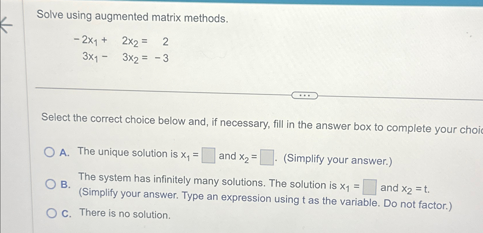 Solved Solve using augmented matrix | Chegg.com