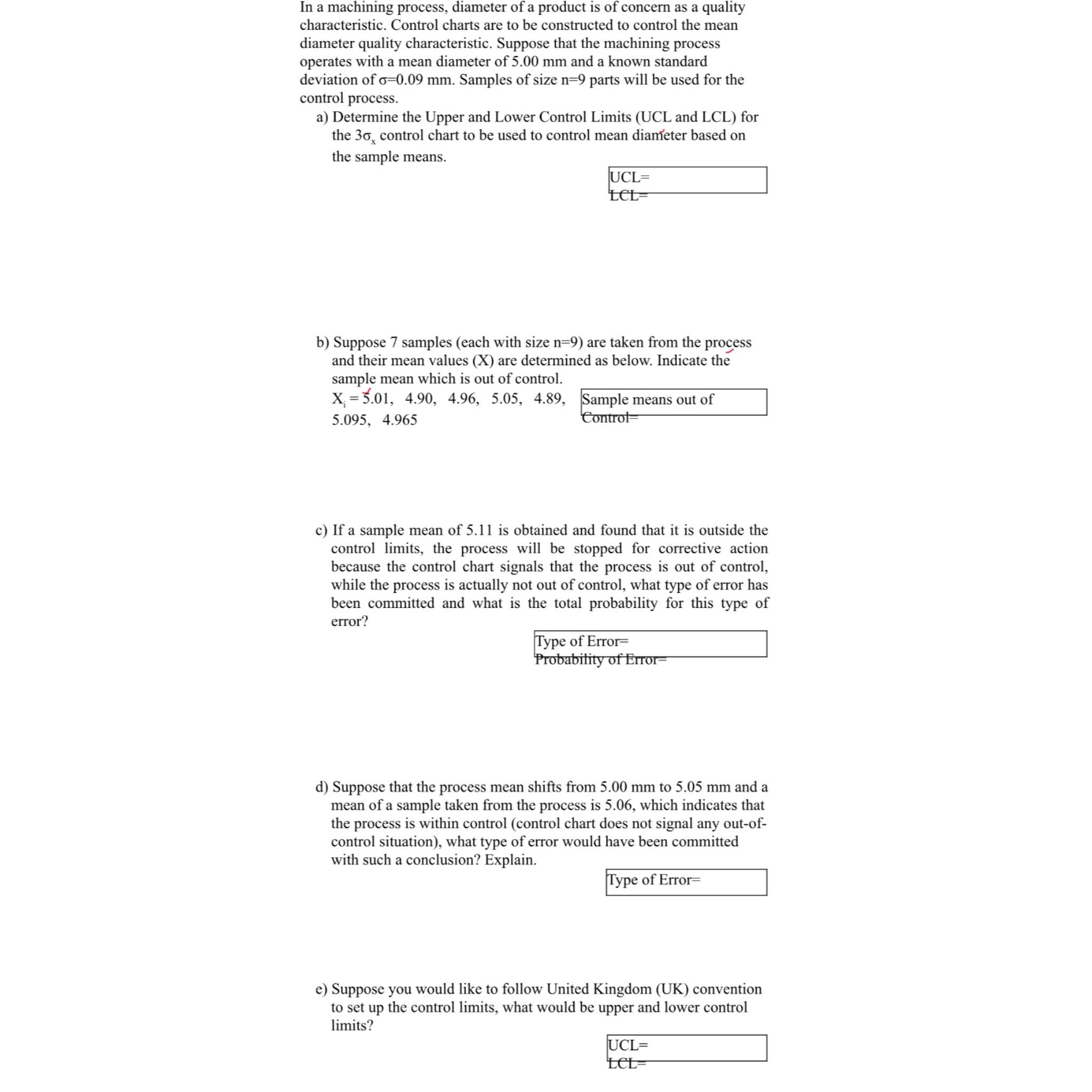 Solved In a machining process, diameter of a product is of | Chegg.com