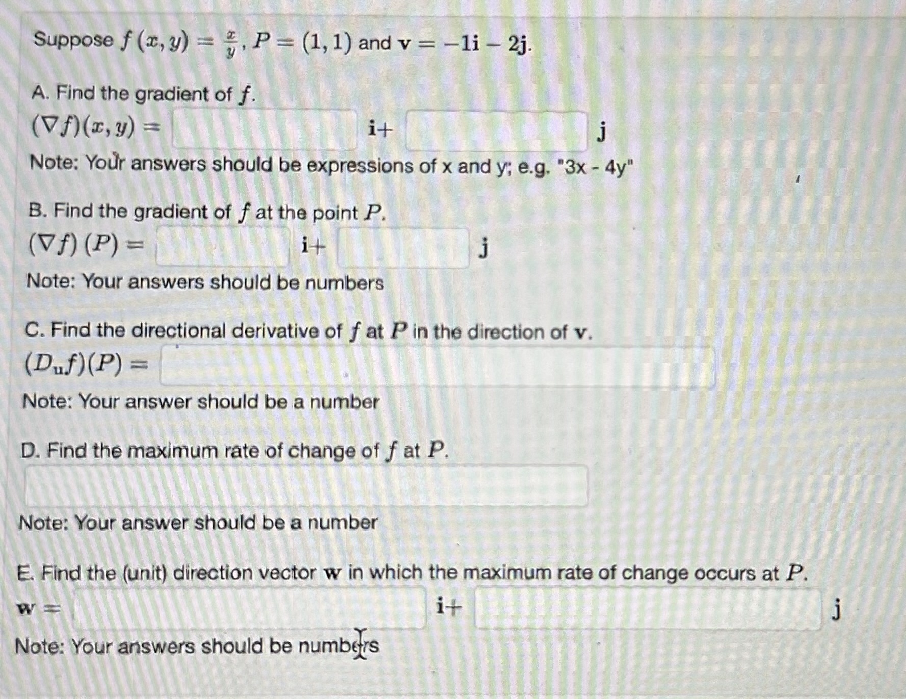 Solved Suppose f(x,y)=xy,P=(1,1) ﻿and v=-1i-2j.A. ﻿Find the | Chegg.com