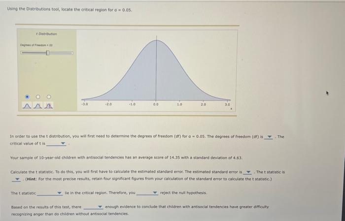 Solved Using the Distributions tool, locate the critical | Chegg.com