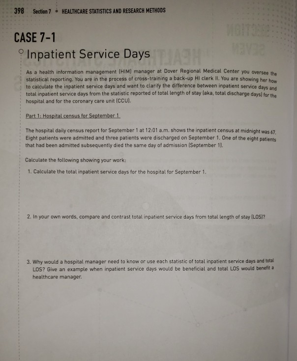 398 Section 7 HEALTHCARE STATISTICS AND RESEARCH | Chegg.com