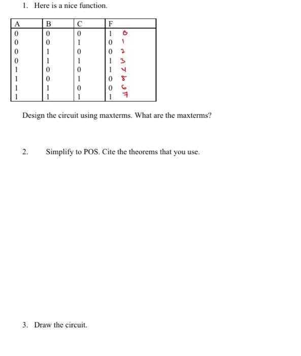 Solved 1. Here is a nice function. Design the circuit using | Chegg.com