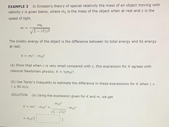 Solved EXAMPLE 3 In Einstein's theory of special relativity | Chegg.com
