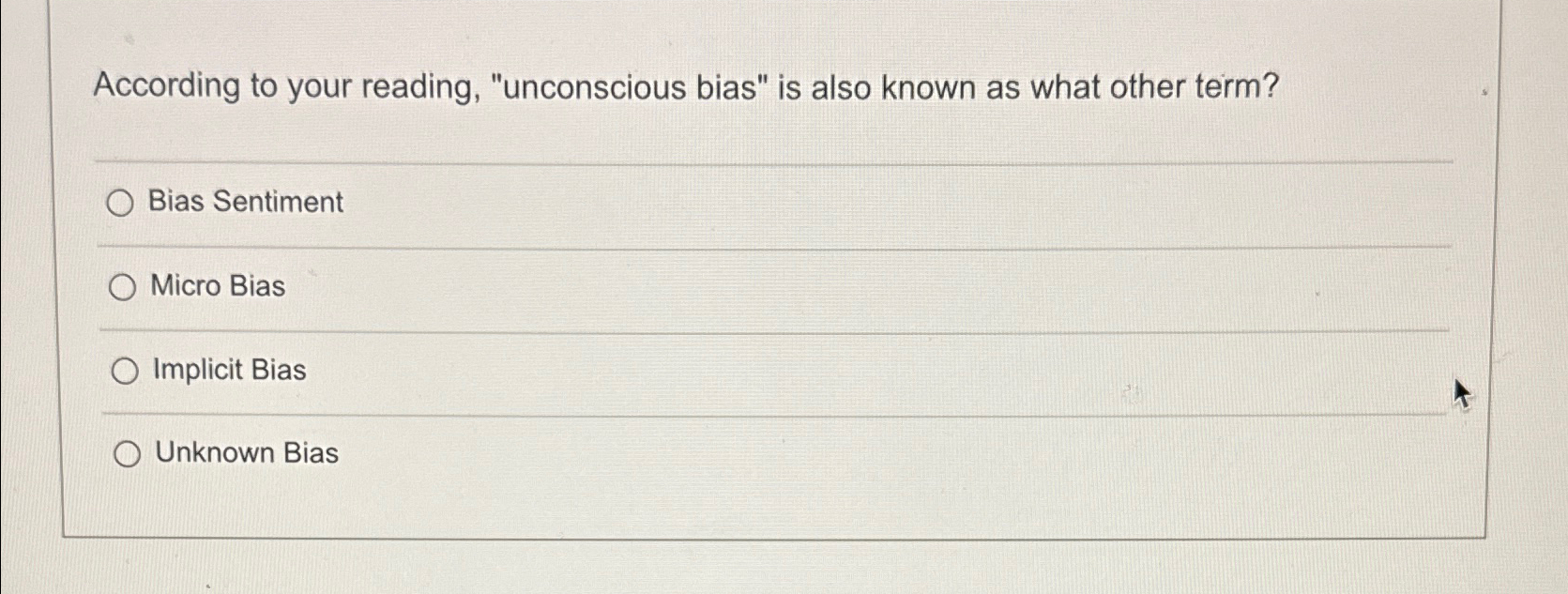 Solved According to your reading, "unconscious bias" is also | Chegg.com