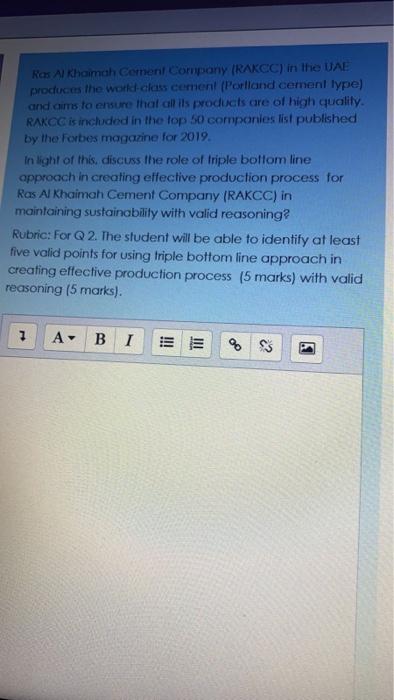 Solved Ras Al Khaimah Cement Company (RAKCC) in the UAE | Chegg.com