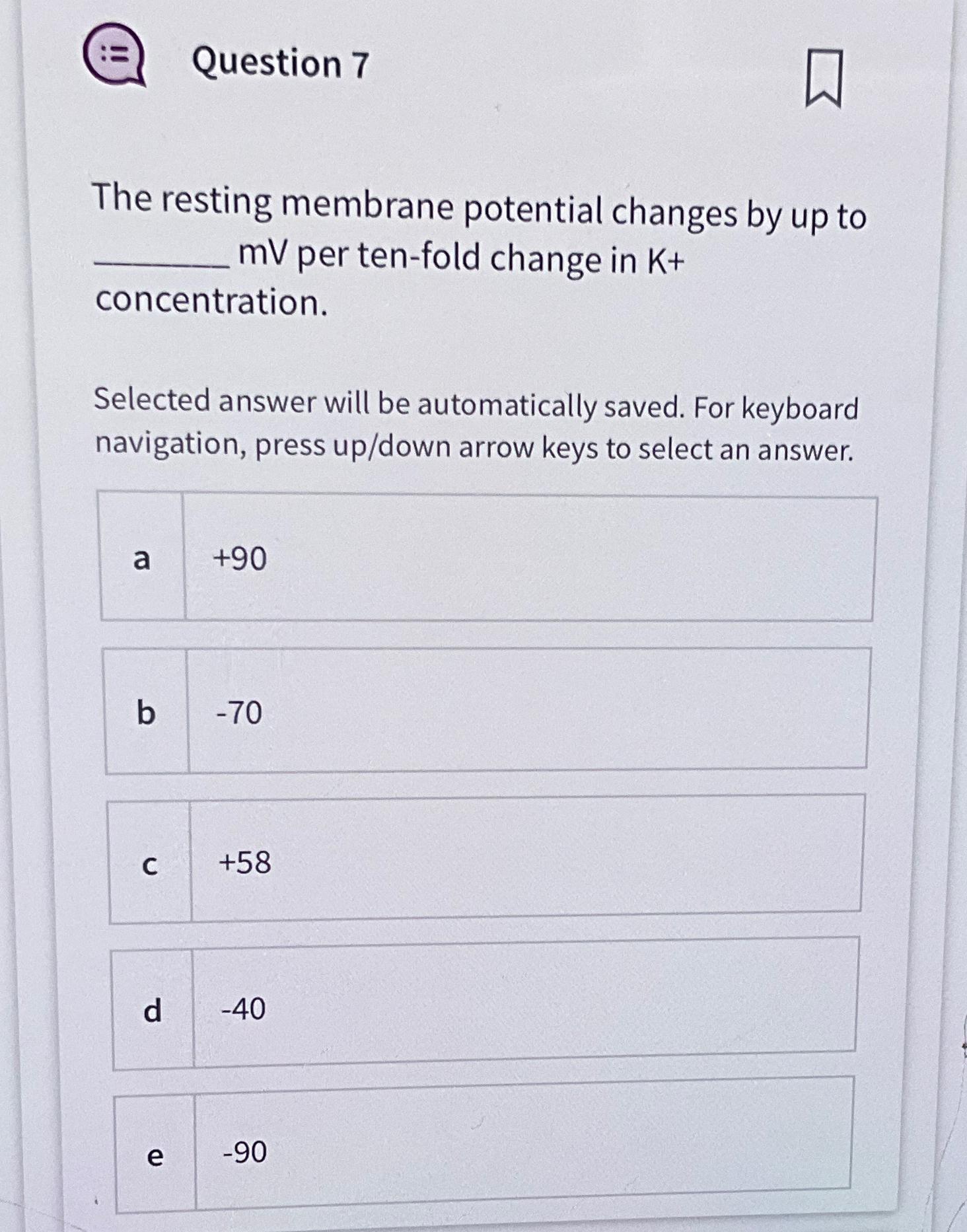 Solved Question 7The resting membrane potential changes by | Chegg.com