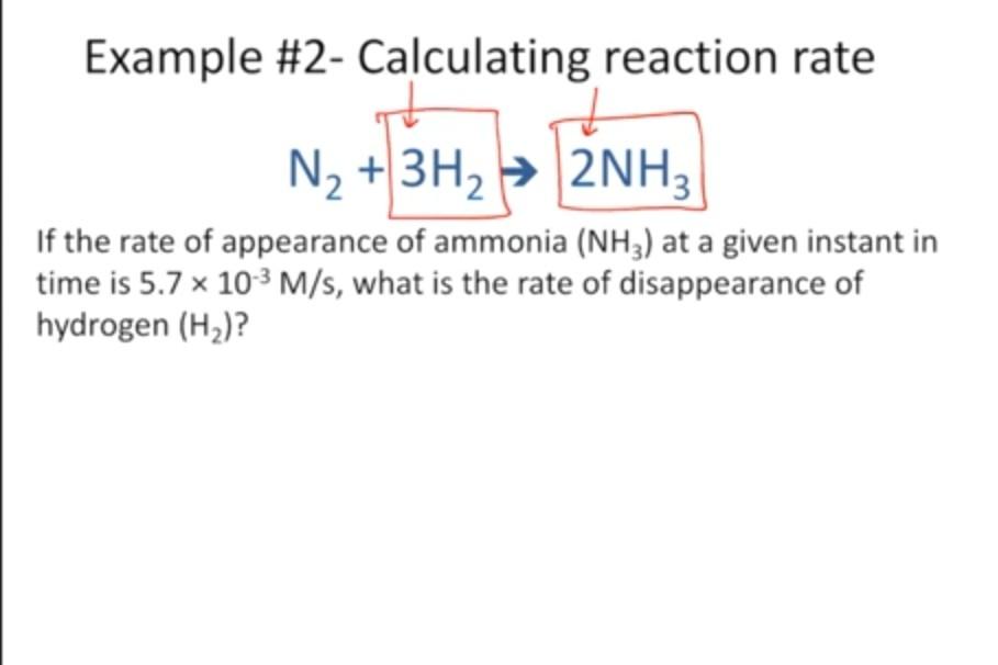 Solved Example #2- Calculating reaction rate N2 + 3H2 → 2NH3 | Chegg.com