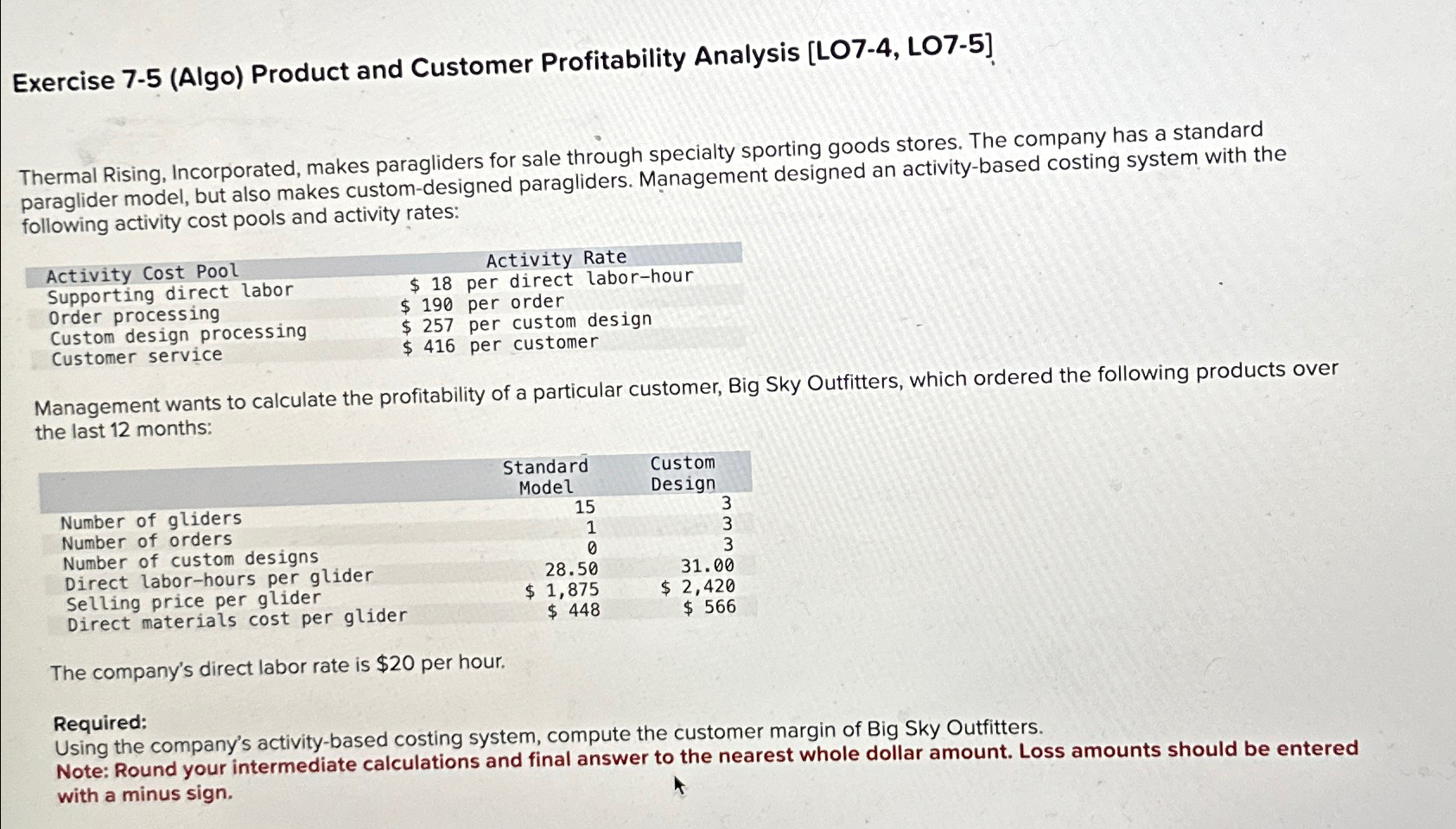 Solved Exercise 7-5 (Algo) ﻿Product and Customer | Chegg.com