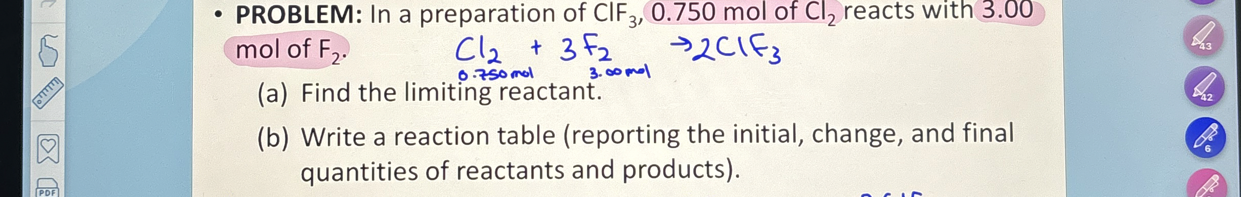 Solved PROBLEM: In a preparation of ClF3,0.750 ﻿mol of Cl2 | Chegg.com