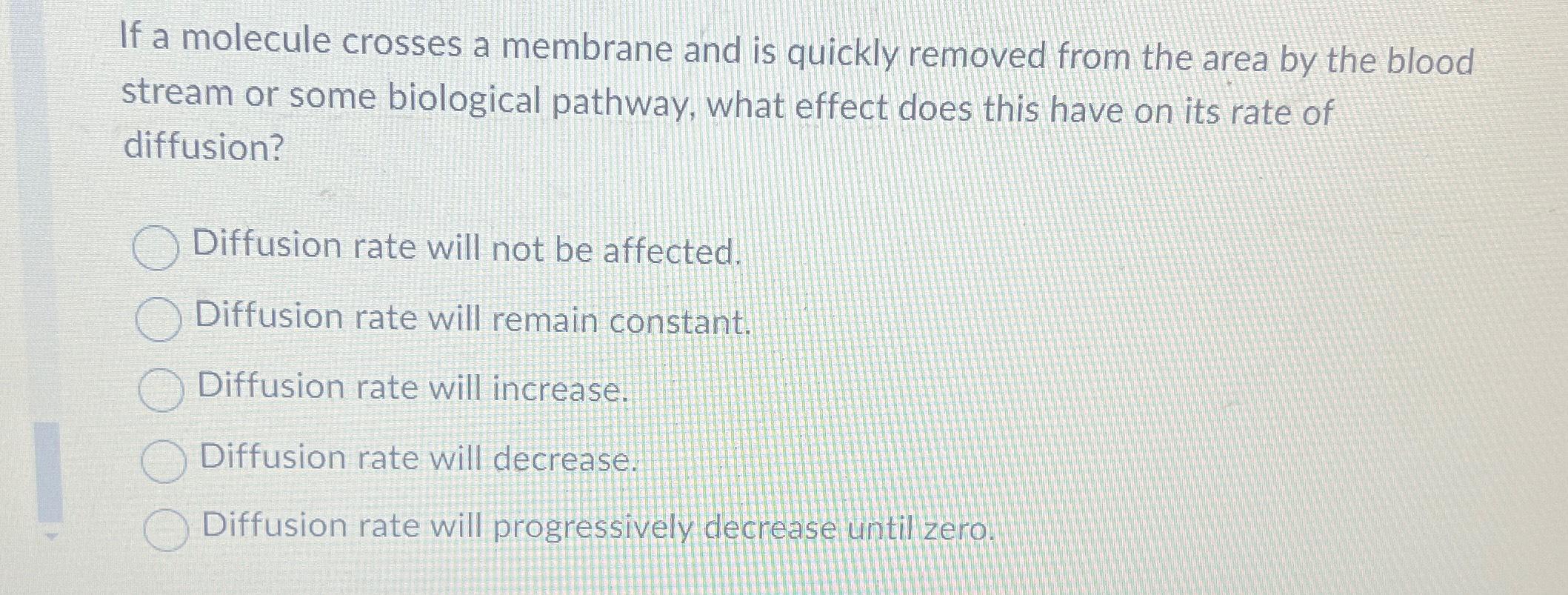 Solved If a molecule crosses a membrane and is quickly | Chegg.com