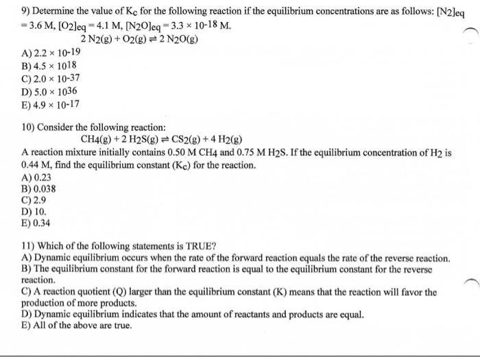 Solved 9) Determine the value of Kc for the following | Chegg.com