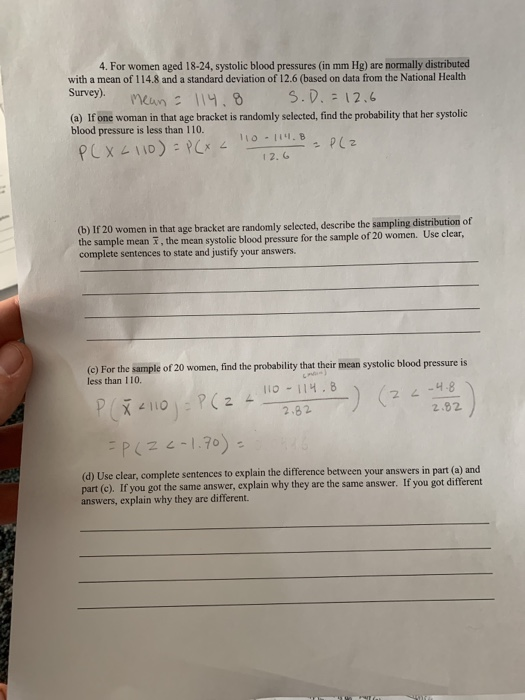 Solved 4. For women aged 18-24, systolic blood pressures (in | Chegg.com