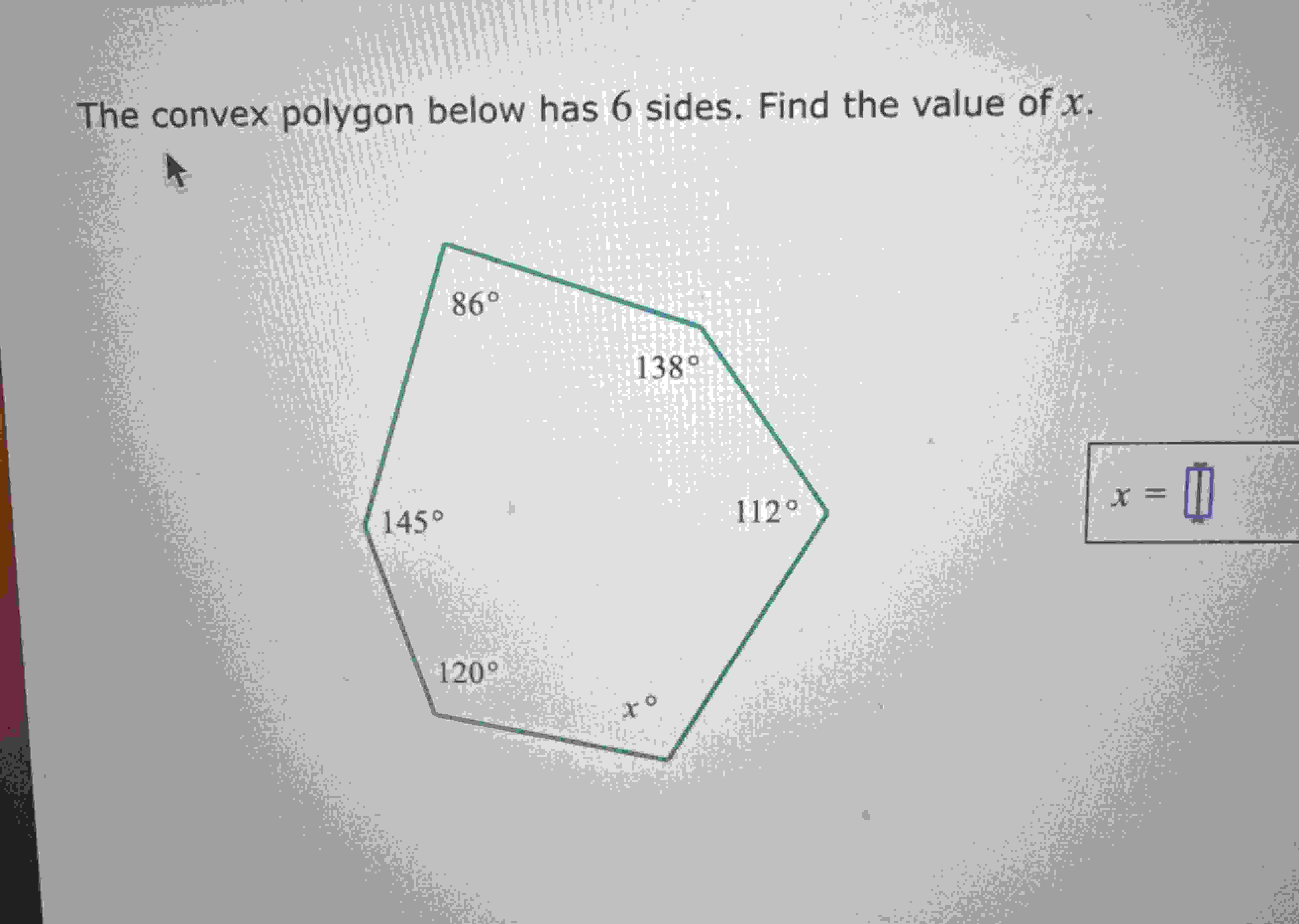 Solved The convex polygon below has 6 ﻿sides. Find the value | Chegg.com