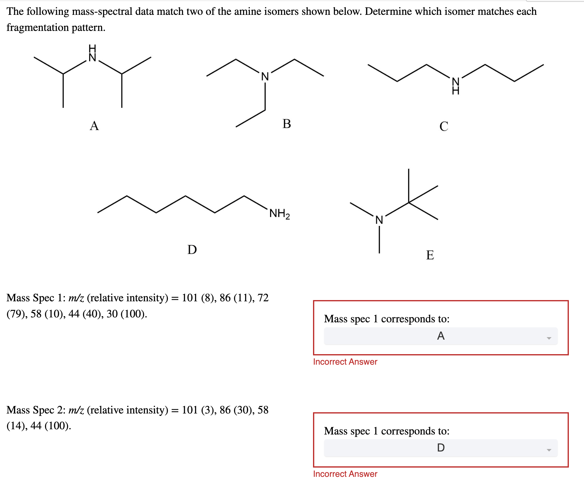 Solved The following mass-spectral data match two of the | Chegg.com
