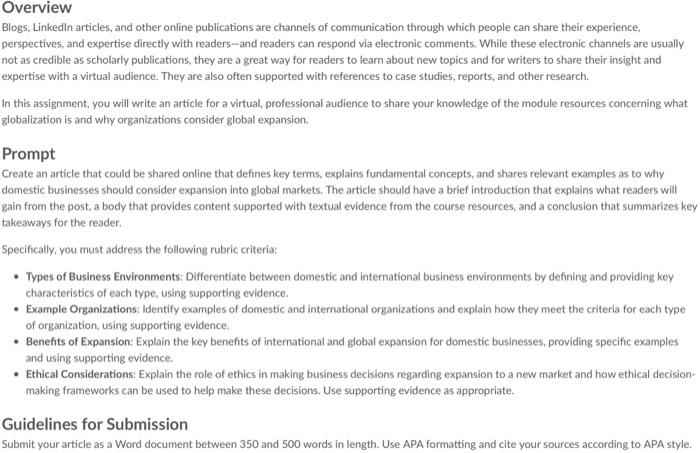 Solved Blogs, Linkedin articles, and other online | Chegg.com