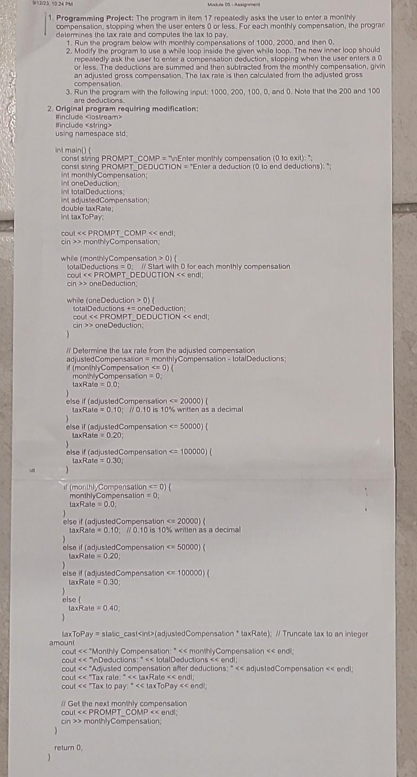 Solved 1. Programming Project: The program in item 17 | Chegg.com