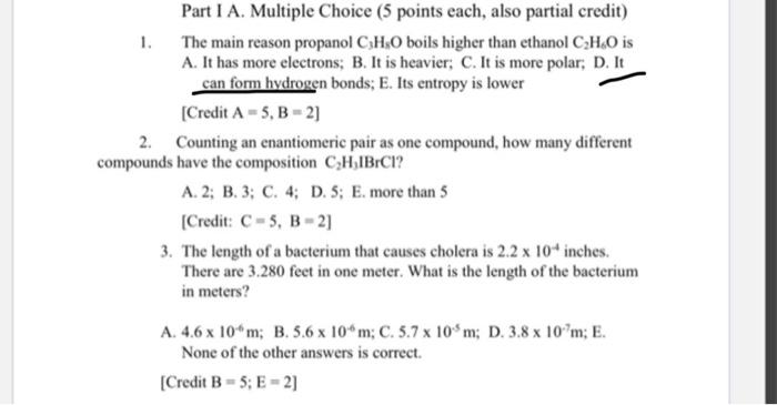 Solved Part I A. Multiple Choice (5 points each, also | Chegg.com