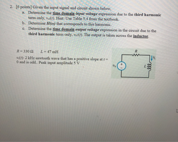 Solved 2. [6 points] Given the input signal and circuit | Chegg.com