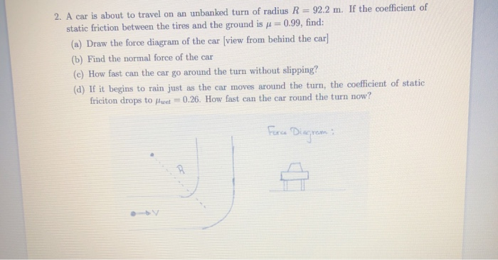Solved 2. A car is about to travel on an unbanked turn of | Chegg.com