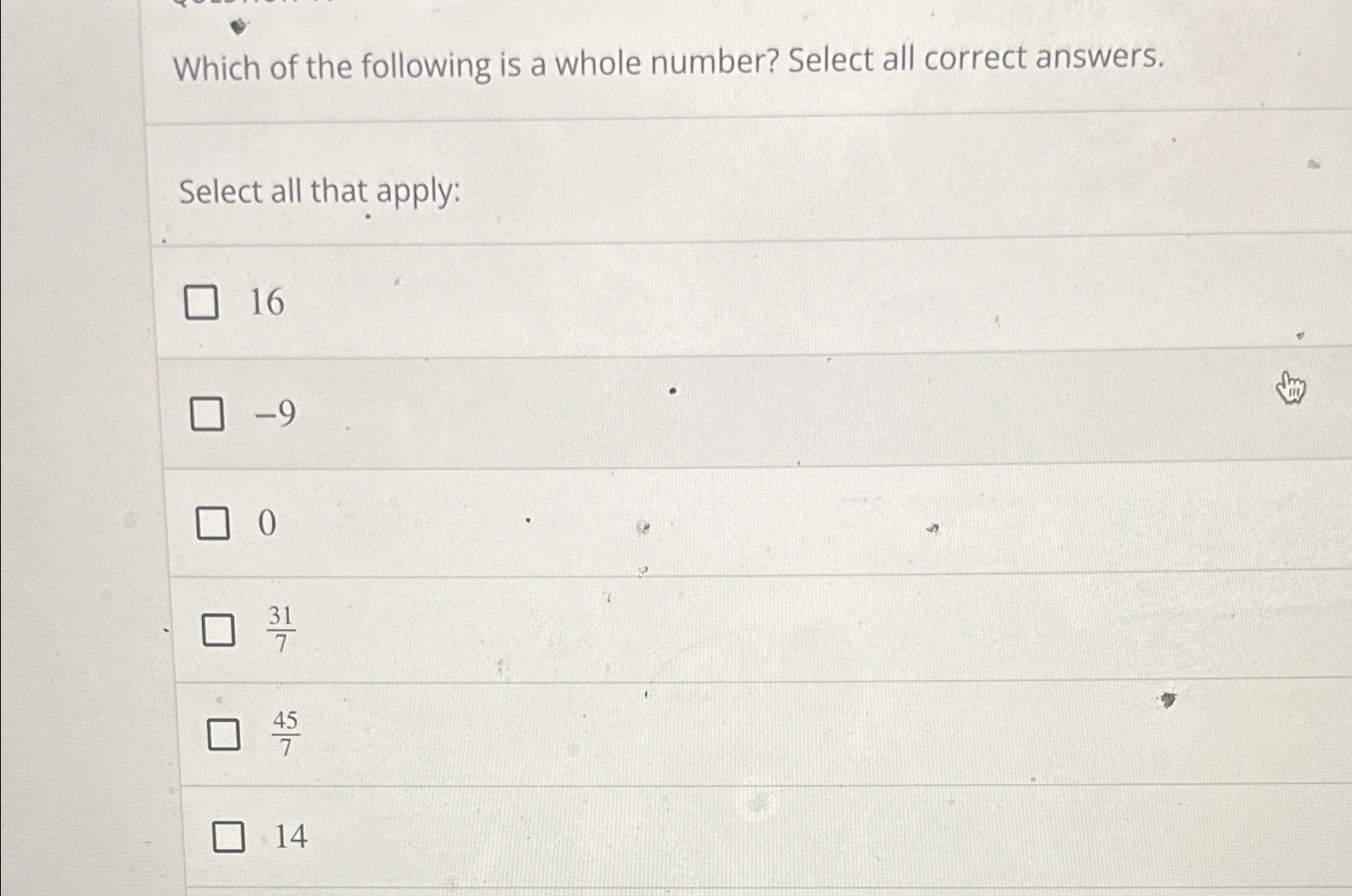 Solved Which Of The Following Is A Whole Number Select All