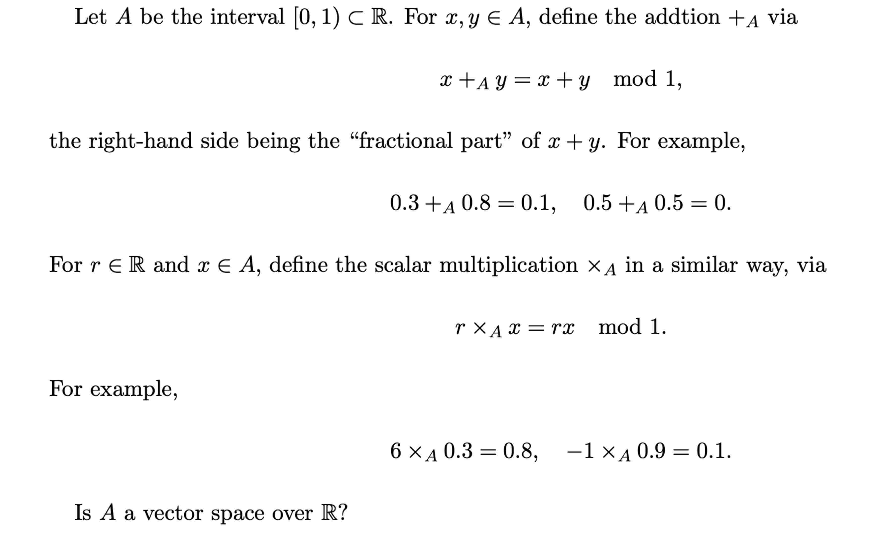 Solved Let A be ﻿the interval [0,1)subR. ﻿For x,yinA, define | Chegg.com