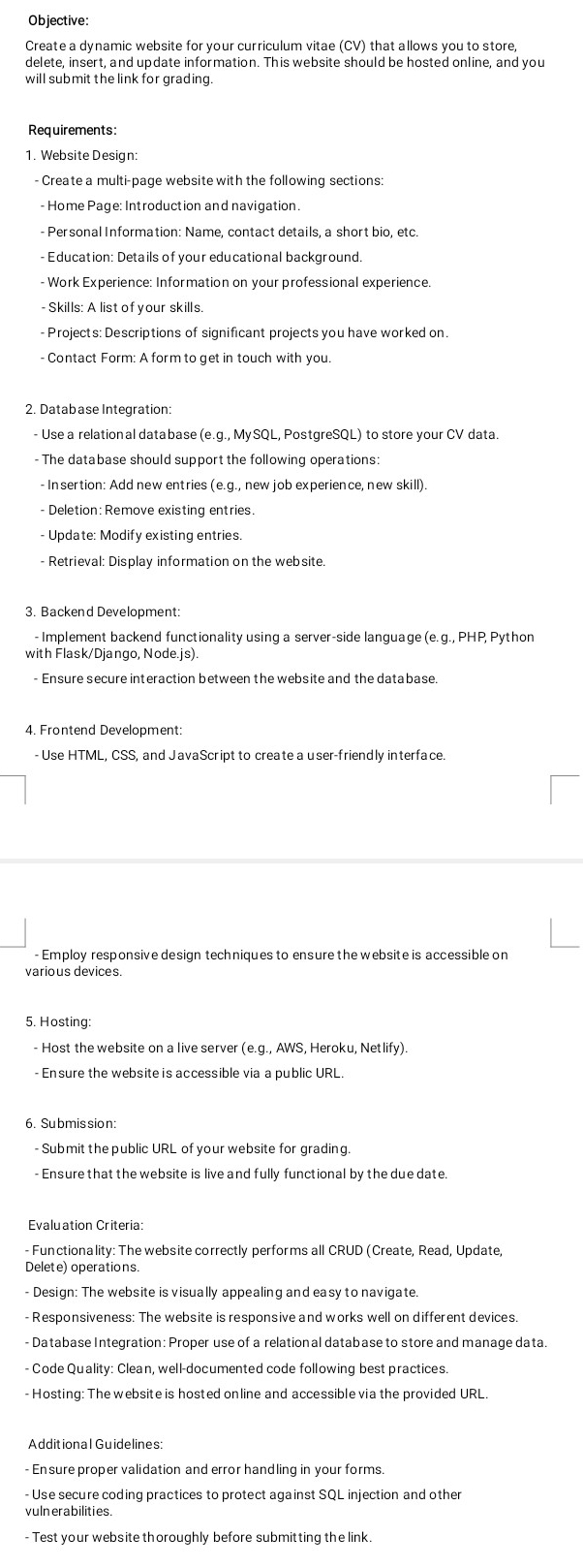 Solved Objective:Create a dynamic website for your | Chegg.com