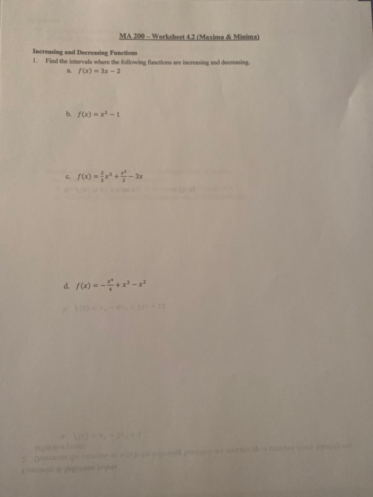 Solved MA 200 - Worksheet 4.2 (Maxima & Minima) Increasing | Chegg.com