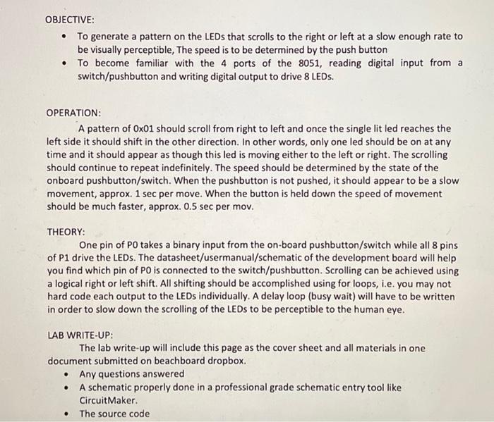 Solved OBJECTIVE: • To generate a pattern on the LEDs that | Chegg.com