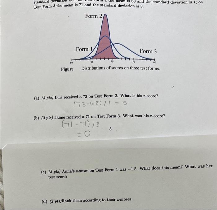 Solved standard devialion standard deviation is 1 ; on Test | Chegg.com