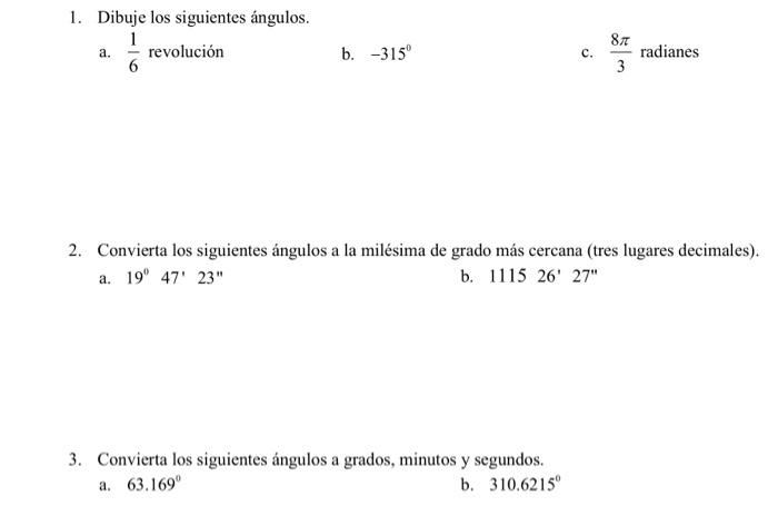 Solved 1)draw the following angles ( a.revolution, | Chegg.com