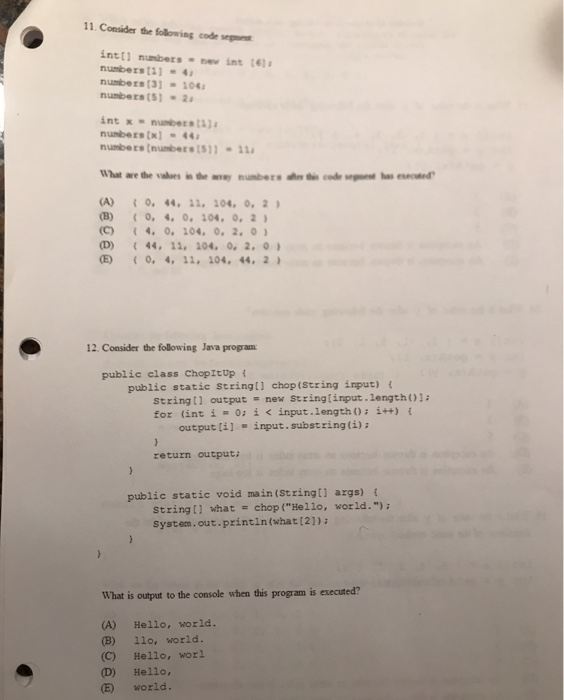 Solved 9. Consider the following code segments: 1 double | 1 | Chegg.com