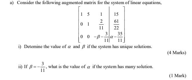 Solved a) Consider the following augmented matrix for the | Chegg.com