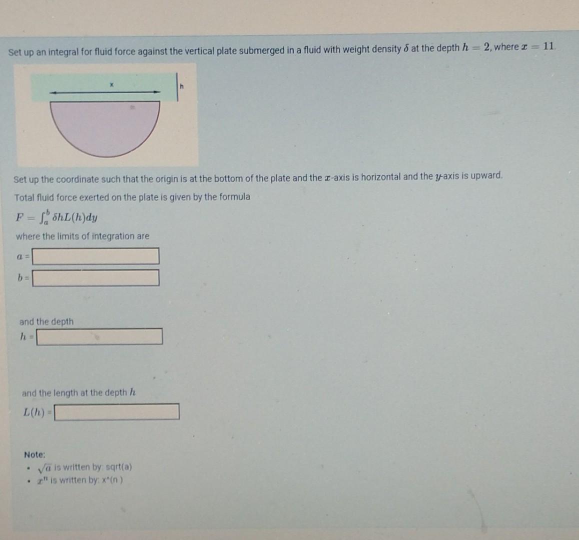 Solved Set up an integral for fluid force against the | Chegg.com