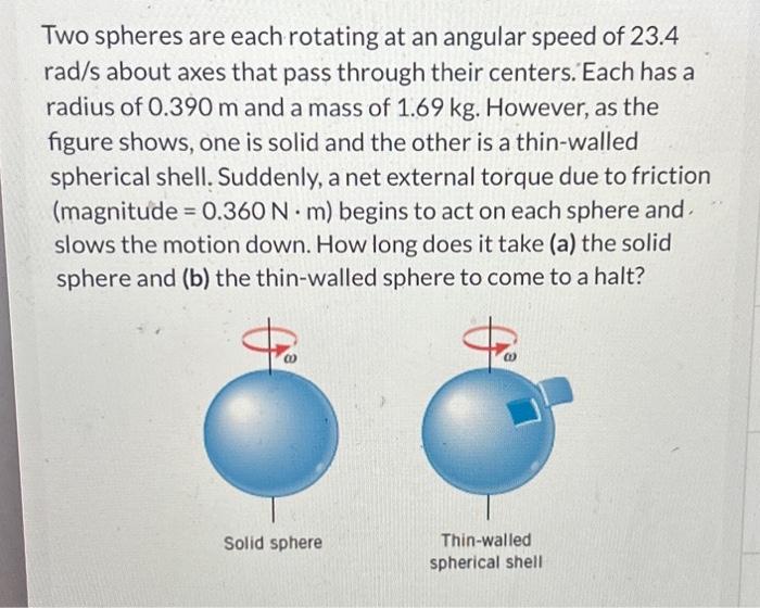 Solved Two spheres are each rotating at an angular speed of | Chegg.com