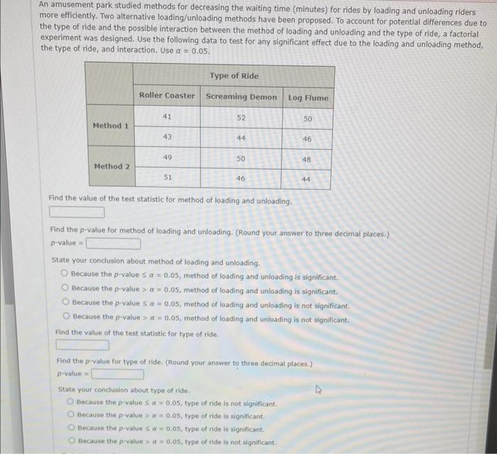 Solved An amusement park studied methods for decreasing the | Chegg.com