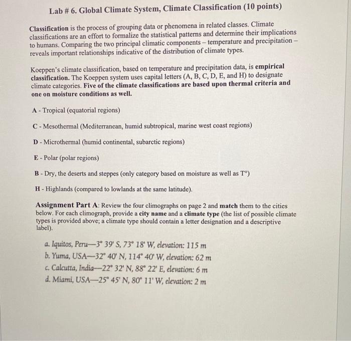 Solved Lab # 6. Global Climate System, Climate | Chegg.com