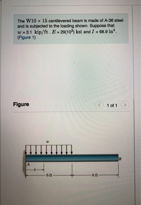 Solved Part A The W10 x 15 cantilevered beam is made of A-36 | Chegg.com