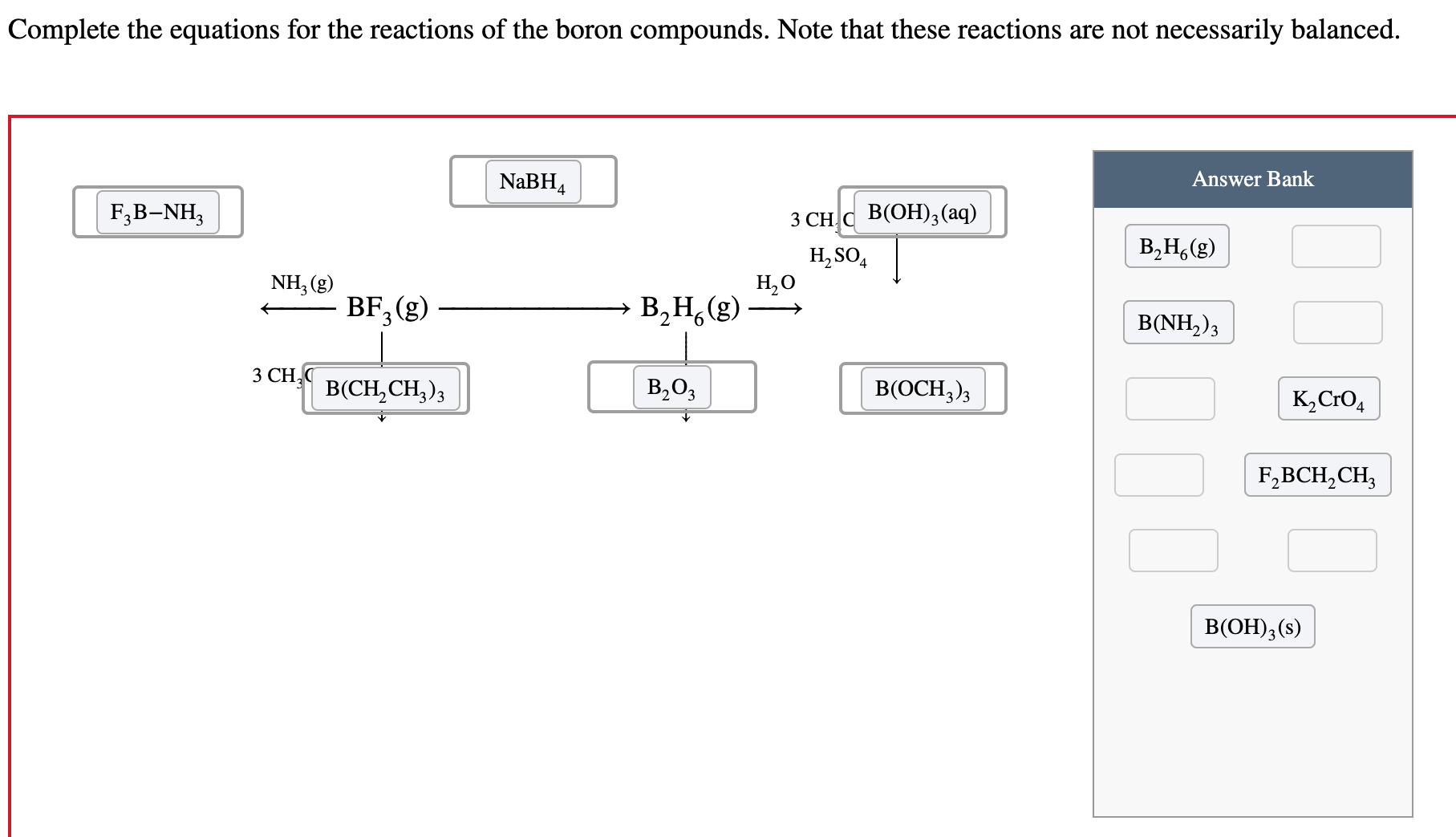 Solved Complete the equations for the reactions of the boron | Chegg.com